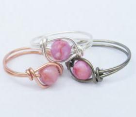 Pink Ring - Pink Matrix Jasper W/ Your Choice Of Wire Custom Size on Luulla