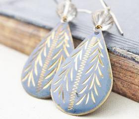 Tribal Blue Earrings, Vintage Indian Teardrop , Boho Global, Gold ...