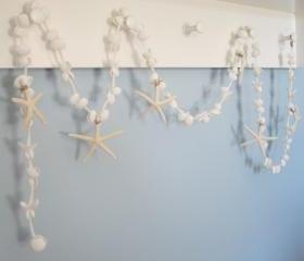 Beach Decor Seashell & Starfish Garland - Nautical Decor, White, 6ft W ...