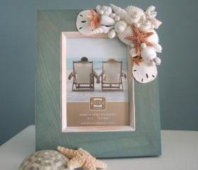 Seashell Frame For Beach Decor - Nautical Frame W Starfish, Sand ...