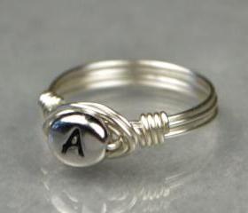 Any Initial- Silver Wire Wrapped Monogram Ring- Custom Made To Size on Luulla