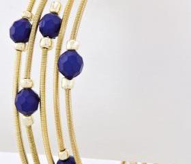 Blue Sailor Beaded Coil Bracelet on Luulla