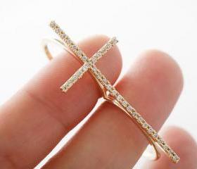 Exquisite Rhinestone Cross Double Ring on Luulla