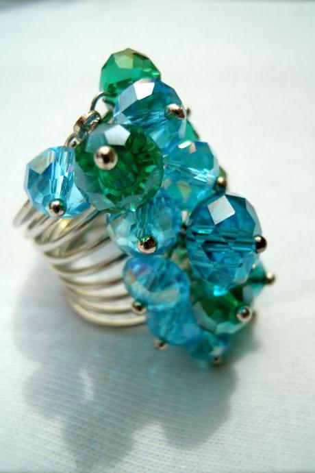 Swarovski Crystal Ring- Wire Wrapped Luminous Green Twist Crystal on Luulla